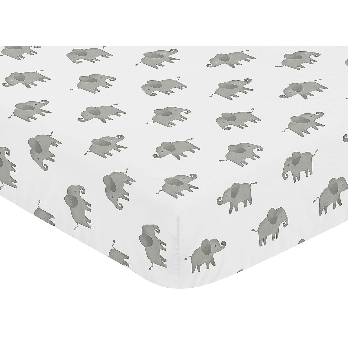 Sweet Jojo Designs Grey and White Baby or Toddler Fitted Crib Sheet for Mint Watercolor Elephant Safari Collection