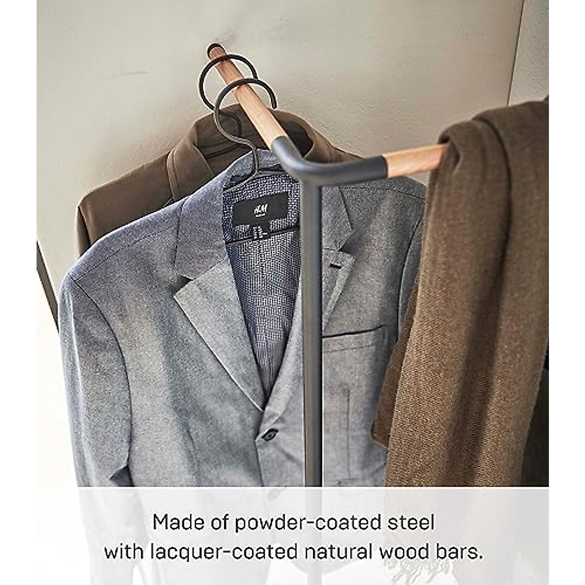 YAMAZAKI Home Tower Magnetic Entryway Organizer For Umbrellas Or Bags, Mudroom Wall Storage With Tray And Wooden Dowel, 63" - Steel + Wood