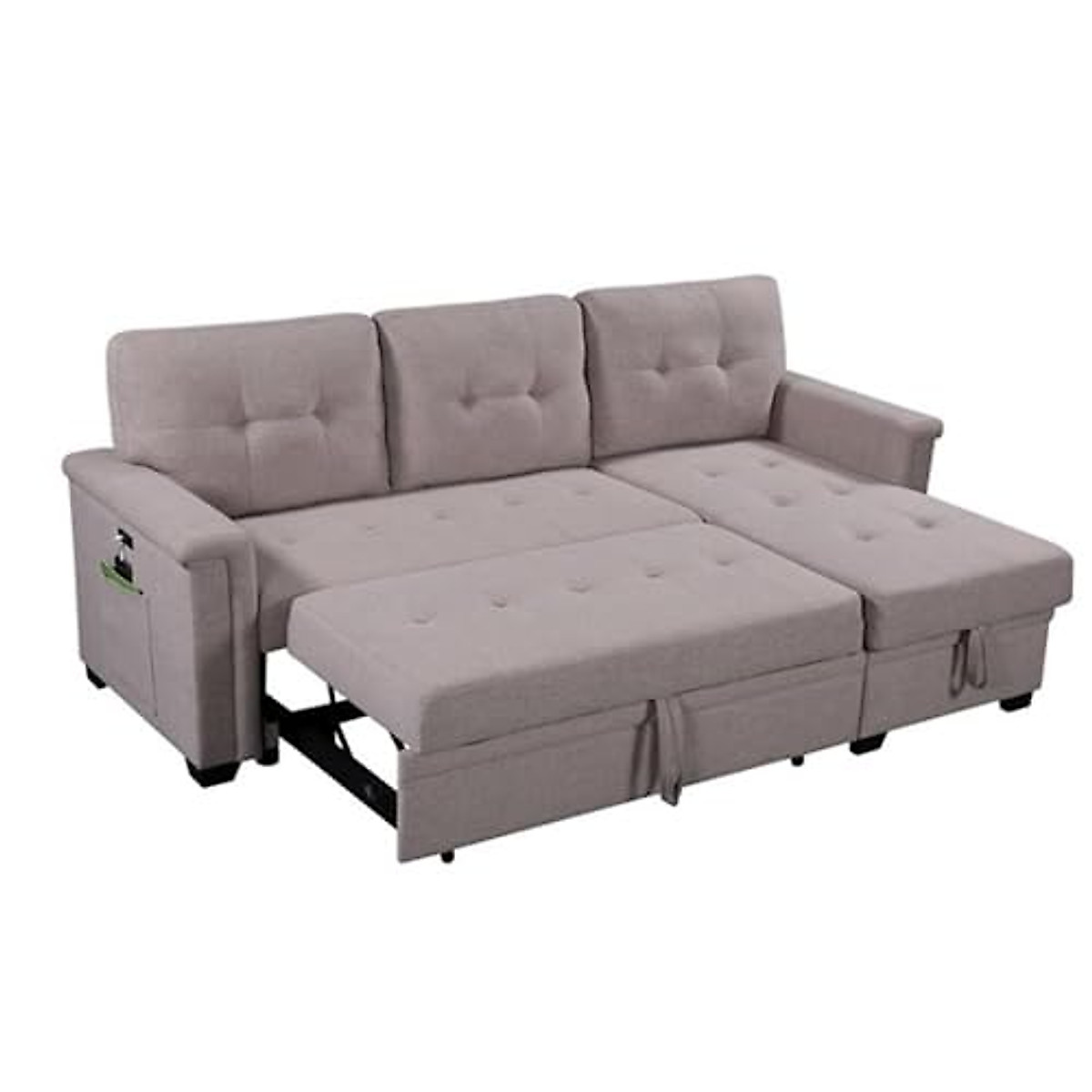 BOWERY HILL Light Gray Reversible Sleeper Sofa Storage Chaise USB Charging Port