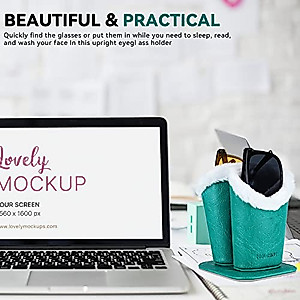 molshine Soft Plush Lining Double Upright Eyeglasses Holder with Magnetic Base Spectacles Stand Glasses Case on Nightstand-(Cedar Green)