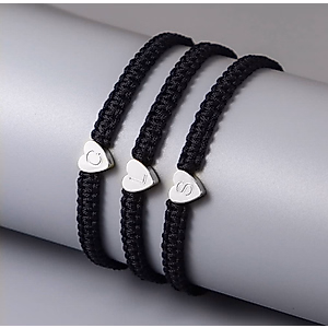 tenghong2021 Heart Initial Bracelets 26 Letters Initial Charms Bracelet for Women Gifts Handmade Rope Braided Adjustable Jewelry for Mom Daughter Birthday Jewelry Gift-Silver C