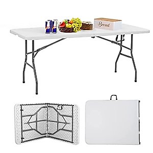 FDW Folding Tables, Plastic 6ft Folding Table,Half Portable Foldable Table for Parties, Backyard Events,White