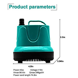 Upettools Submersible Water Pump, Ultra Silence Circulation Multifunctional Water Pump with Handle for Pond, Aquarium, Hydroponics, Fish Tank Fountain with 4.6ft (1.4M) Power Cord(66GPH,5W)