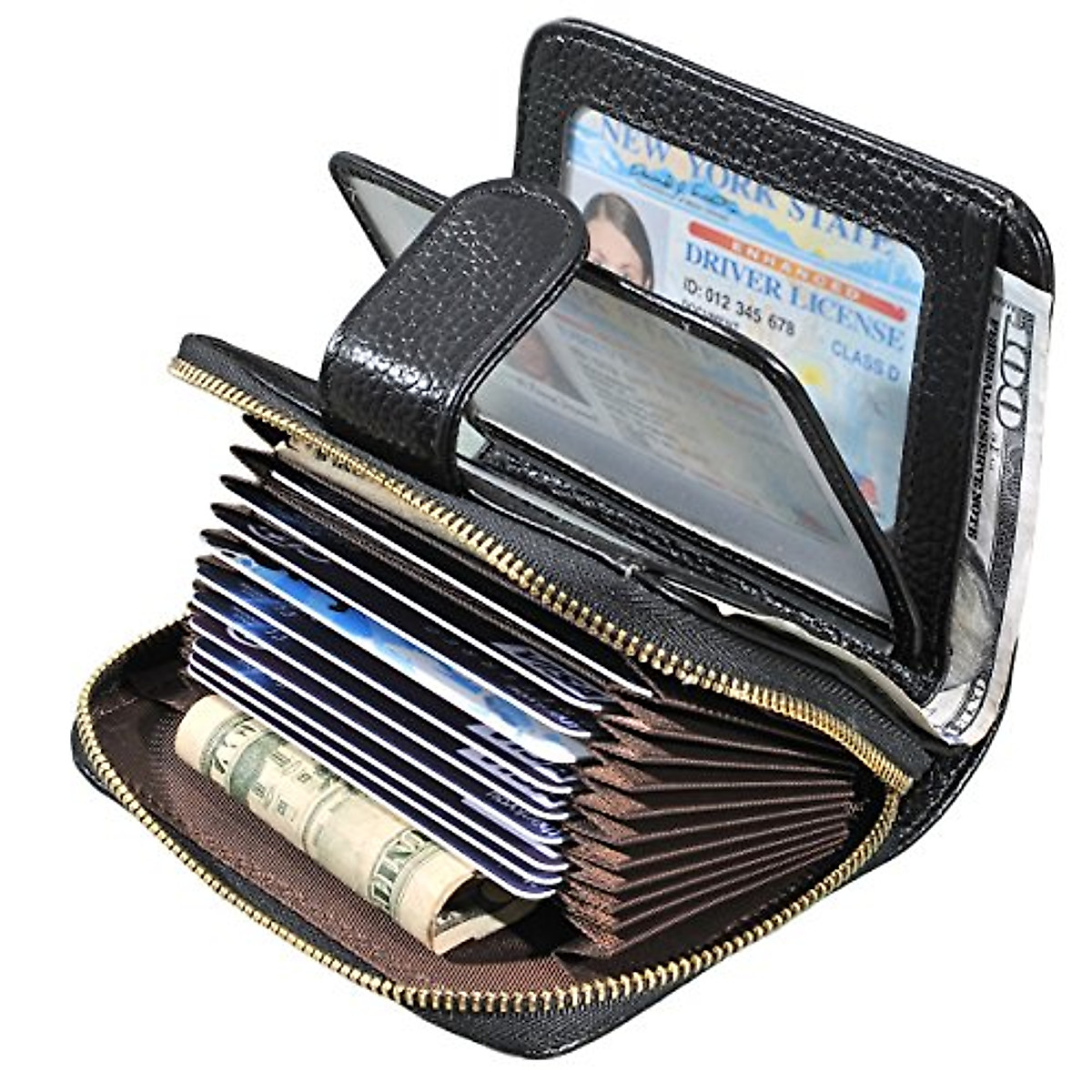 Beurlike Women's RFID Credit Card Holder Organizer Case Leather Security Wallet (Black)