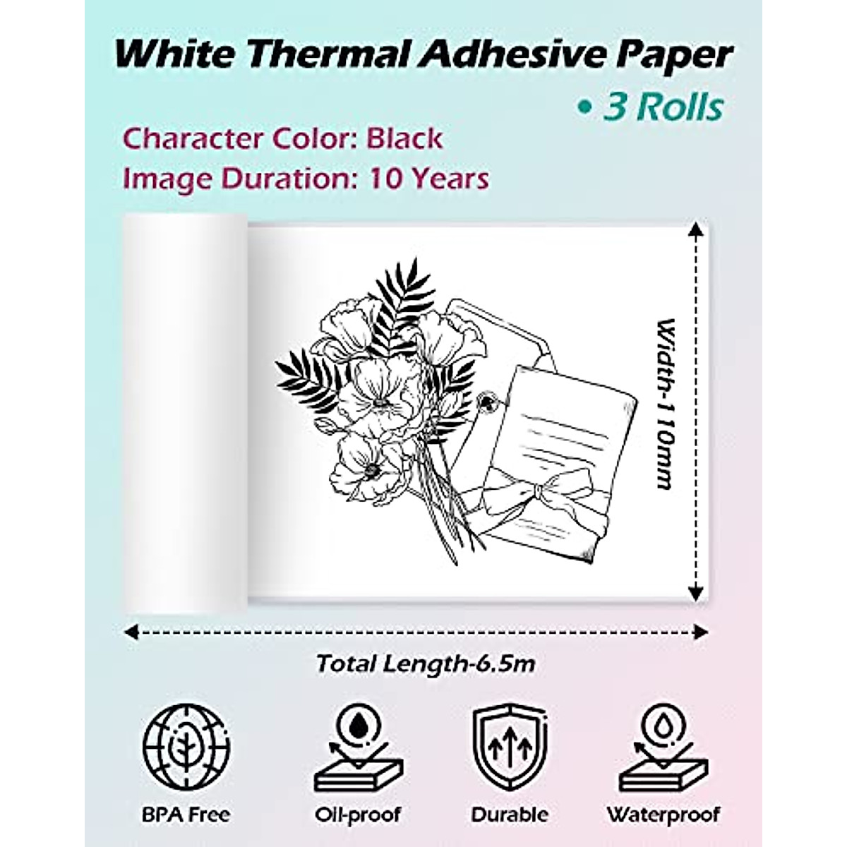 Phomemo M04S Portable Thermal Printer with 110mm White Non-Adhesive Thermal Paper 3 Rolls