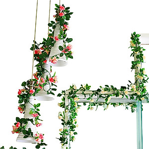 2 Pack of Artificial Rose Vine Flowers with Green Leaves, 15 Foot Fake Silk Rose Hanging Vine Flowers Garland Ivy Plants for Home Hotel Office Wedding Party Garden Craft Art Décor