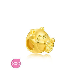 CHOW SANG SANG 999 24K Solid Gold Maneki Neko Lucky Cat Mini Charm Bracelet for Women 92307C