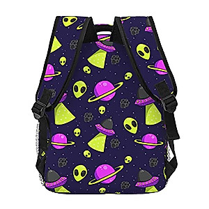 Qurdtt Green Alien UFO Backpack Lightweight School Bags BookBag Travel Backpack for Boys Girls Men Women