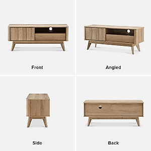 mopio Brooklyn Mid-Century Modern TV Stand, for TVs up to 50” / 59" Waveform Panel, Sleek Curved Profile with Adjustable Shelf and Sturdy Box Frame Leg (Golden Oak, 47")