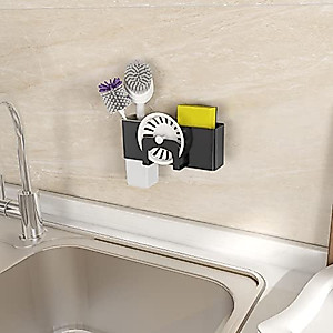 Aockh 4 in 1 Sponge Holder Kitchen Sink Caddy, Sponge Holder for Kitchen Sink,Stainless Steel Brush Sponge Dishcloth Sink Stopper Holder for Kitchen,Bathroom, No Drilling