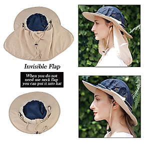 JORMATT Unisex UV Protection Outdoor Wide Brim Sun Hat UPF 50+ with Flap Neck Cover Foldable Fishing Safari Caps Size 22-23.5 Inch, G-gray