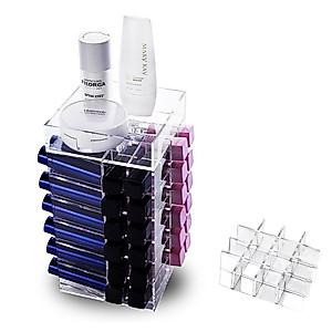 HBlife Lipstick Holder, Acrylic Rotating 64 Lipstick Tower Organizer Spinning Lipstick Tower Lipgloss Holder with Removable Dividers