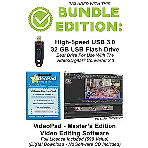 ClearClick Video to Digital Converter 2.0 (Second Generation) - Record Video from VCR's, VHS Tapes, AV, RCA, Hi8, Camcorder, DVD, Gaming Systems (Bundle Edition)