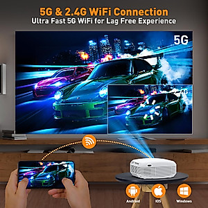 CRAZVIEW Projector, 5G Portable Video Projector with WiFi and Bluetooth Function, 9500L Outdoor Projector Native 1080P Support 350 Inch Display, Compatible with Android/iOS/TV Stick/Computer