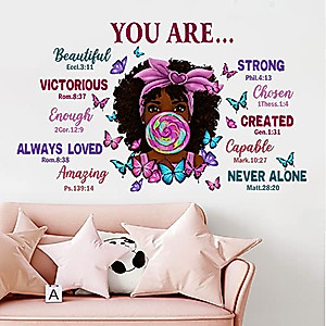 Mfault Black Girl Magic You are Beautiful Inspirational Wall Decals Stickers, Religious Quote Lollipop Butterfly Nursery Decoration African American Bedroom Art, Positive Afro Kid Teen Room Home Decor