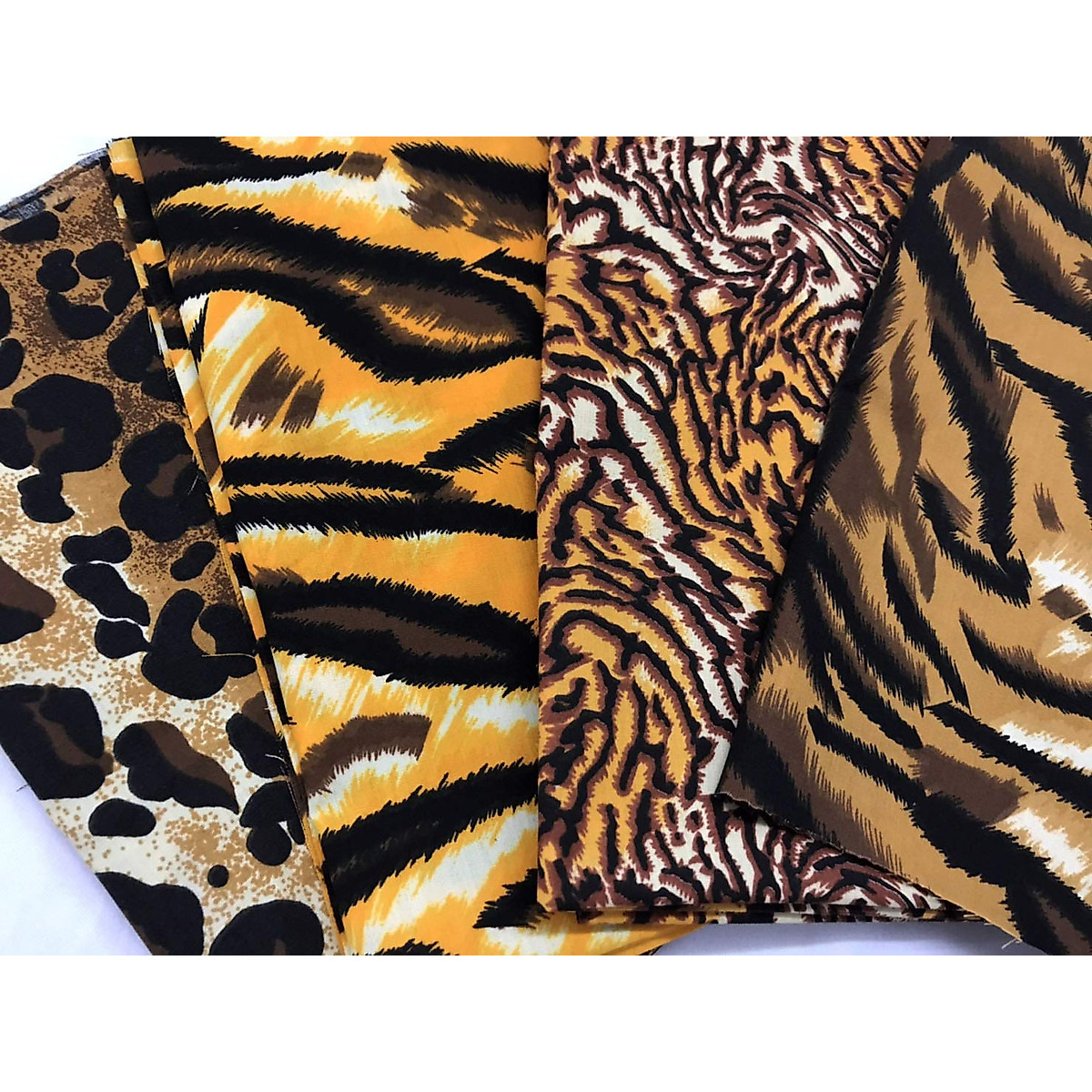 AMORNPHAN Set of 4 Tiger Leopard Animal Pattern Printed Cotton Quilting Fabric Bundle for Patchwork Needlework DIY Handmade Sewing Crafting Scrapbooking Precut 18 x 22 Inches (Set of 4 Pieces)