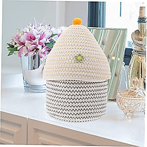 TOYANDONA Storage Basket Food Storage Bins Mini Trash Can with Lid Baby Foods Living Room Storage Basket Nursery Storage Baskets Small Woven Basket Cotton Yellow Baby Sundries Container Toy