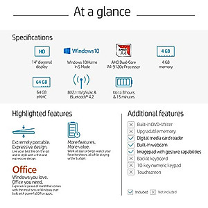 HP Stream 14-inch Laptop, AMD Dual-Core A4-9120E Processor, 4 GB SDRAM, 64 GB eMMC, Windows 10 Home in S Mode (14-ds0050nr, Royal Blue) (Renewed)