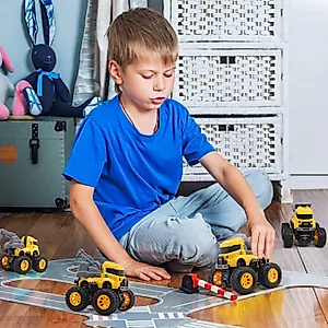 UOWGA Construction Toys for 3 Year Old Boys, 4 Pack Push and Go Car Truck Playset for Boys Girls Toddler Aged 3 4 5 6 Year Old Gifts for Kids Birthday