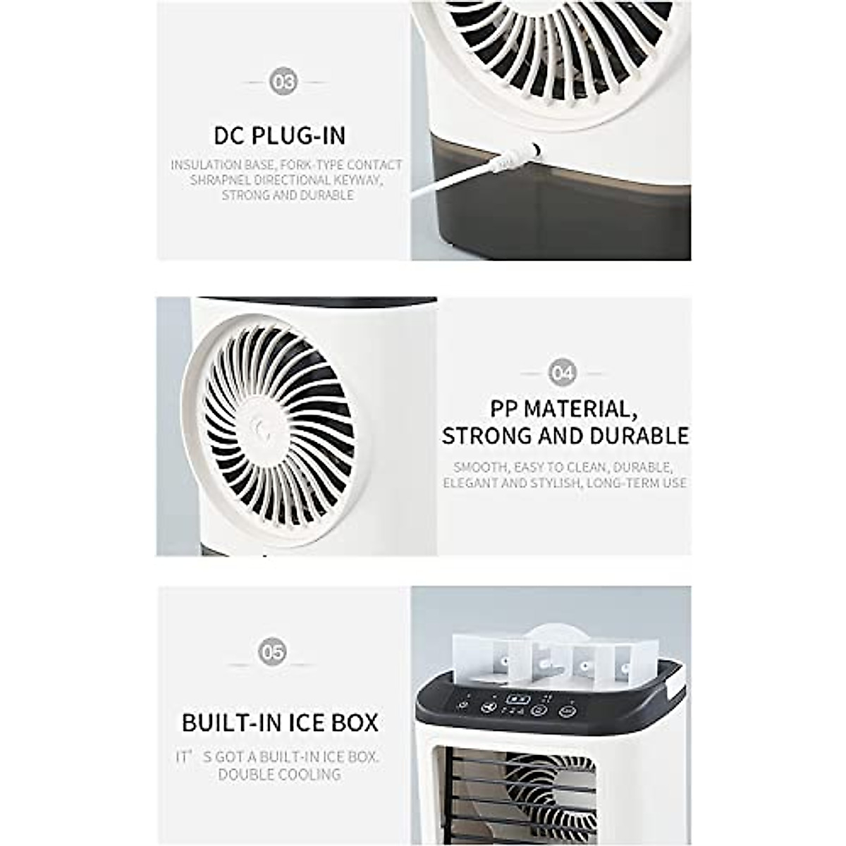 Portable Air Conditioner, 3 Wind Speeds Evaporative Air Cooler Quiet Fast Cooling Air Personal Conditioner with Humidifier for Home Office Bedroom Travel Camping