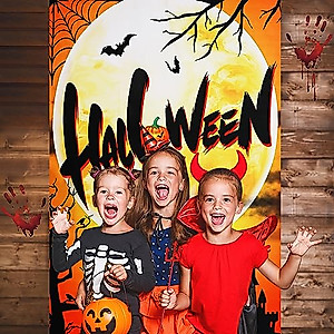 Halloween Door Decoration Happy Halloween Door Cover, Large Fabric Halloween Party Decorations Door Cover for Front Door Porch Wall Decoration Halloween Party Supplies Indoor Outdoor,5.9x2.9 Feet, D