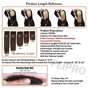 FEIPRO Real Remy Human Hair Clip in Hair Extensions Short Straight Thick Double Weft One Piece Hair Pieces for Thinning Hair Invisible Hairpin Increase Women Men Hair Volume 8 inch#2 Brown