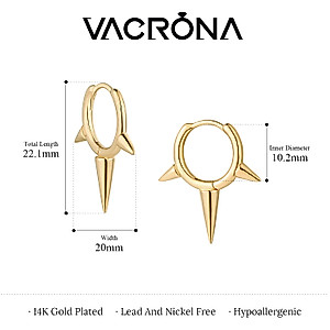 VACRONA Gold Spike Earrings Huggie Earrings for Women 14k Gold Plated Small Huggie Hoop Earrings Simple Lightweight Hoops Gift for Women
