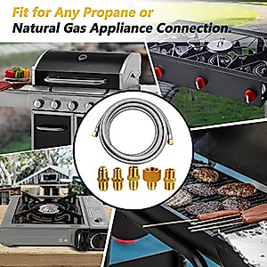 Upgraded 10 Feet High Pressure Braided Propane Hose Extension with 5 Conversion Coupling 3/8" Flare to 1/2" Female NPT,1/4" Male NPT,3/8" Male NPT,3/8" Male Flare for Heater,BBQ Grill,Flexible,Durable
