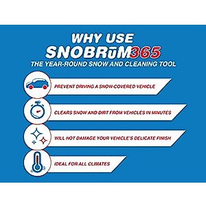SNOBRUM 365 - Snow Remover for Cars and Trucks with Microfiber Mop Head for Cleaning - 2-in-1 Snow and Car Cleaning Brush for Year Round Use - 28 to 63 Inch Automotive Brush with Foam and Mop Head