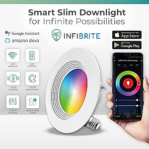 INFIBRITE 4 Inch Smart Recessed Light, Color Changing and Tunable White, WiFi Retrofit LED Downlight E26 Base, No Hub, Works with Alexa and Google, Dimmable, 810LM, CRI90, RGBCW, Wet Rated (12 Pack)