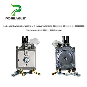 POSEAGLE 503281801 Carburetor with 575269103 Air Filter Assembly for Husqvarna 362 365 371 372 Chainsaw Replaces Husqvarna 5032818-01 5032832-03 503281801 503283203 Hd-12B