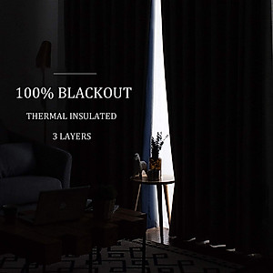 RYB HOME Soundproof Blackout Energy Effeciency 3-in-1 Curtain Set with Notoxic Detachable Liner for Home Office Theater Privacy Seperating Drapes, Navy Blue, W 52 x L 95 inches, 2 Pcs