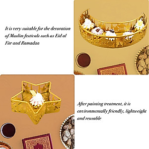 AOCEAN 2 Pcs Golden Ramadan Serving Tray Elegant Eid Mubarak Dessert Plate with Moon and Star Design Stylish Food Container for Ramadan Table Decor and Festive Gatherings (Carve)