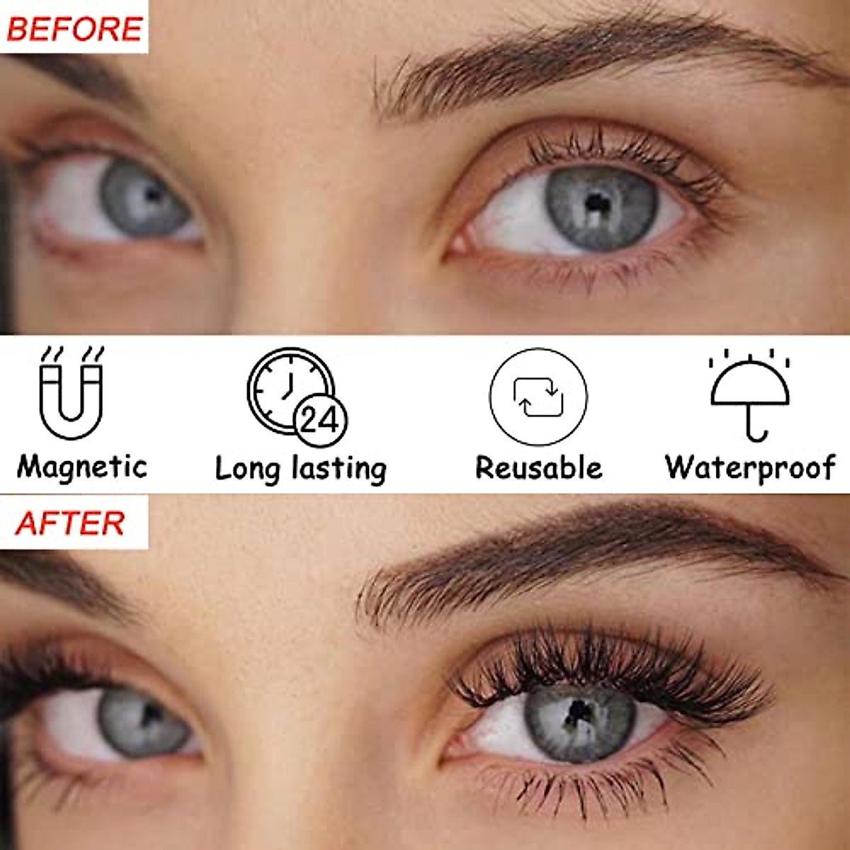 Upgraded 3D 5D Magnetic Eyelashes with Eyeliner Kit, 10 Pairs Natural Look 5 Magnets Eyelashes with Tweezer,Waterproof Liquid Eye Liner,Softer Reusable False Lashes Ultra Strong Hold and No Glue