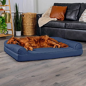 Furhaven Orthopedic Dog Bed for Large Dogs w/ Removable Bolsters & Washable Cover, For Dogs Up to 95 lbs - Quilted Sofa - Navy (Blue), Jumbo/XL