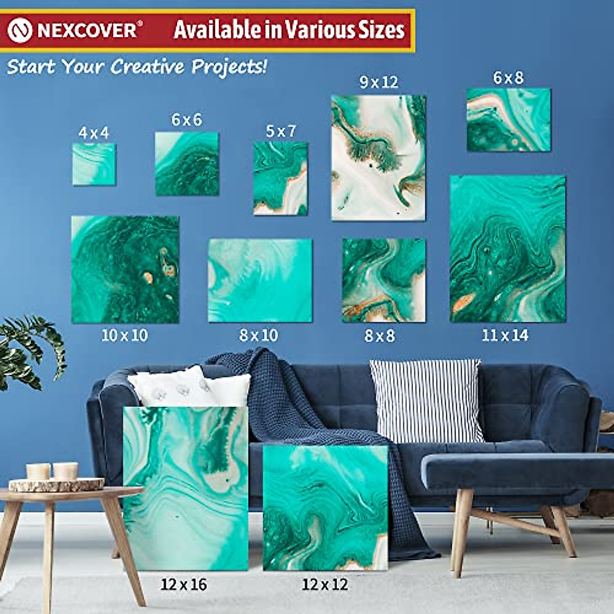NEXCOVER Stretched Canvas - 12 Pack 8x10 Inch, 5/8” Profile, 100% Cotton Art Canvas, Triple Primed White Blank Canvases, Acid-Free, Artist Painting Canvas for Acrylic, Oil, Tempera, Gouache Paint