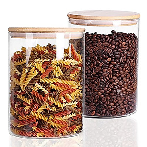 CZFWin Set of 2 Glass Flour Container with Airtight Bamboo Lid, Large Glass Food Jar with Wooden Lid for Storage Flour, Sugar, Cookies, Rice, Coffee Beans(3L)