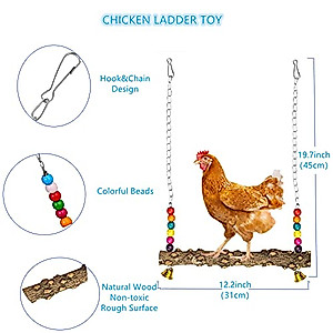 Longer Chain Chicken Toys for Coop Accessories 7PCS, Chicken Swing Ladder Perch roosts, Chicken Xylophone Mirror with Bells Vegetable Fruits Hanging Chicken Feeder for hens Bird Parrot