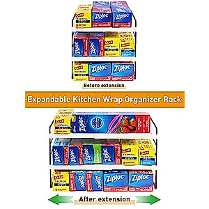 JUPELI Foil and Plastic Wrap Organizer, Expandable Kitchen Pantry Storage, Height Adjustable Cabinet Organizers and Storage, Storage Rack for Kitchen Organization, Aluminum Foil -3 Tier 9.8" to 15.6"L