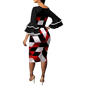 Elegant Bodycon Dresses for Women Sexy Long Ruffles Sleeve Fit Casual Midi Pencil Business Suiting for Party Night with Zipper