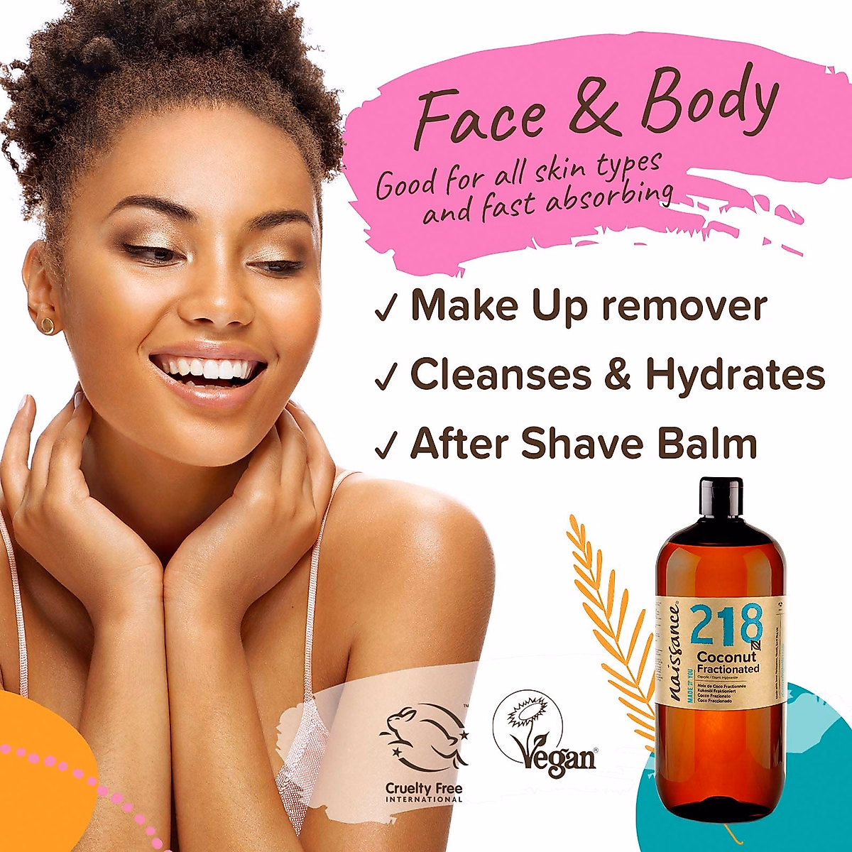 Naissance Fractionated Coconut Oil 32 fl oz - Pure Natural, Vegan, Non GMO, Hexane Free, Cruelty Free - Moisturizing & Hydrating - Ideal for Aromatherapy, Massage and DIY Beauty Recipes