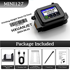 HXUANJET MINI127 Portable Handheld Inkjet Printer,Mini Handheld Printer with 2.4 Inch LED Touch Screen Pocket Inkjet Coding Machine for DIY Printing/QRcode/Barcode/Date/Logo/Batch Series Number etc