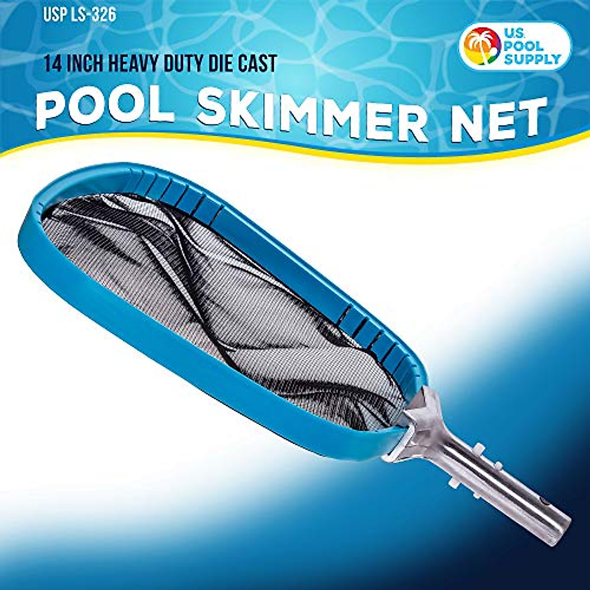 U.S. Pool Supply Professional Heavy Duty 14" Swimming Pool Leaf Skimmer Net with Strong Reinforced Aluminum Frame Handle - Commercial Grade - Fast Cleaning, Easy Debris Pickup & Removal