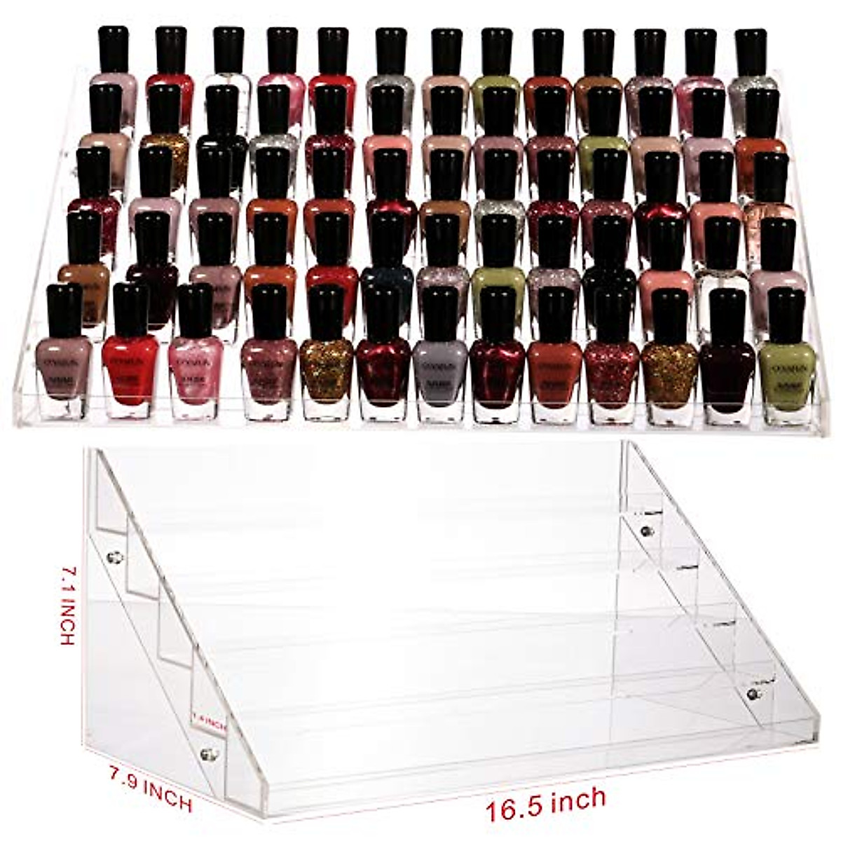 Cq acrylic Nail Polish Holder Organizer Clear Acrylic Nail Polish Tray Fingernail Polish Display case 5 layers 72 Bottles Essential Oils Holder Sunglasses Eyewear Organizer Display Case