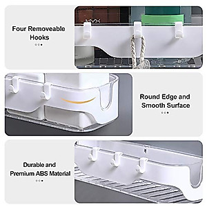 Shower Caddy Basket Shelf with Hooks，No Drilling Bathroom Shelf with Adhesive for Shampoo，Wall Mounted Bathroom Shower Storage Organizer Rack for Toilet，Kitchen Spice Rack (White)