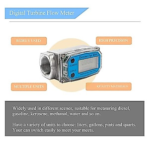 Flow Meter 1.5 Inch Digital Flow Meter LCD Display Fuel Water Flow Meter, Flowmeter for Kerosene Gasoline Water High Stability and Convenient Operation, 260836725