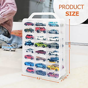 KISLANE Double Sided Storage Case for 46 Toy Cars, Matchbox Cars, Portable Transparent Storage Case with 46 Compartments, Case Only (Transparent)…