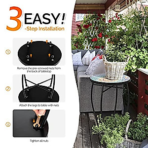 VINGLI Mosaic Accent Table, 14" Round Side Table,End Table, Plant Stand Decor for Patio Porch Beach Theme Balcony Back Deck Pool Indoor Outdoor Coffee, Metal Cobalt Glass Top Black Iron(Blue Hawaii)