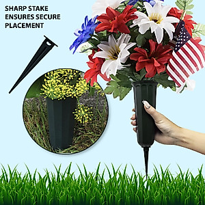 Essentially Yours Memorial Floral Vases with Foam Included - (Green, 6 Pack) | Outdoor In Ground Vases with Stakes, for Fresh and Artificial Flowers
