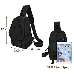Small Sling Shoulder Crossbody Bag for Men Women Lightweight Anti-theft One Strap Casual Chest Bag Daypack Slim Backpack for Walking Trip Hiking Biking USB Charger Port Fits Up to 7.9 inch iPad Black